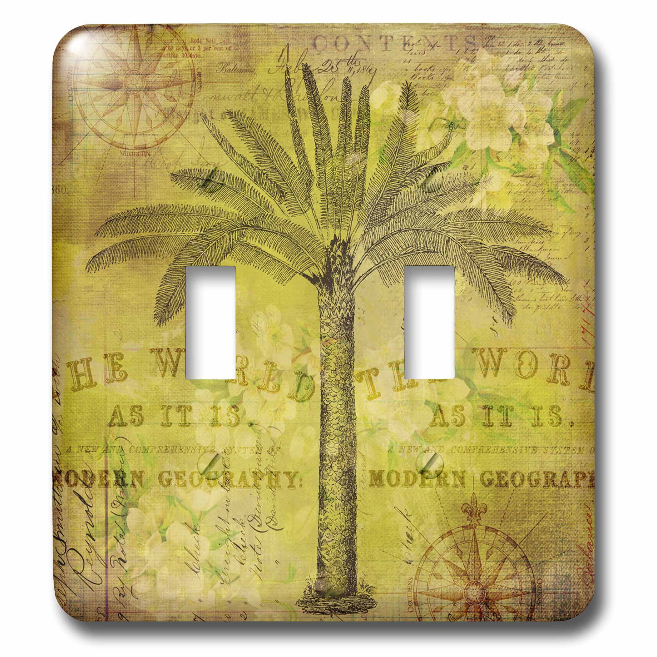 3dRose Vintage Palm Tree Illustration With Typography - Double Toggle ...