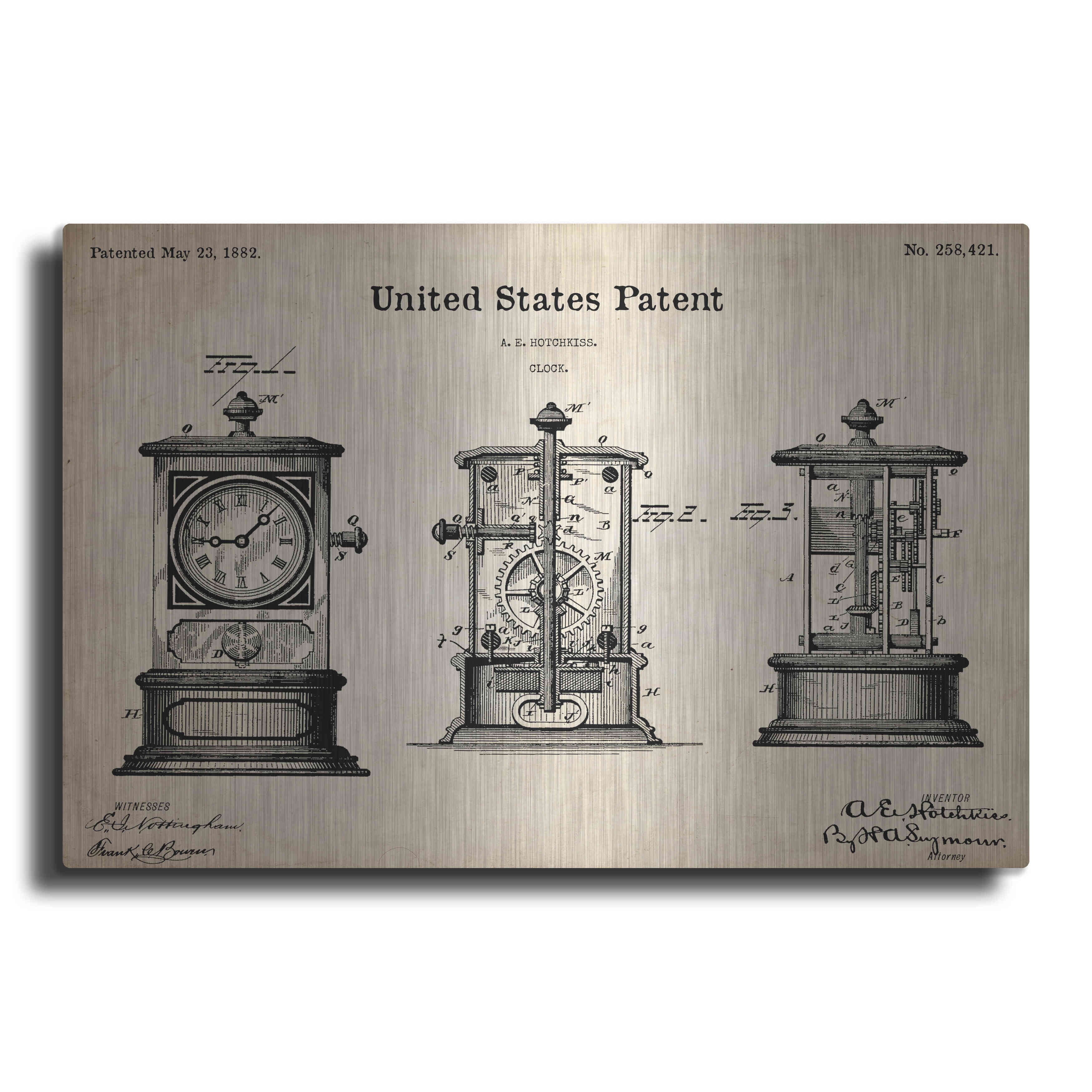 Luxe Metal Art 'Clock Blueprint Patent Parchment,' Metal Wall Art, 36 ...