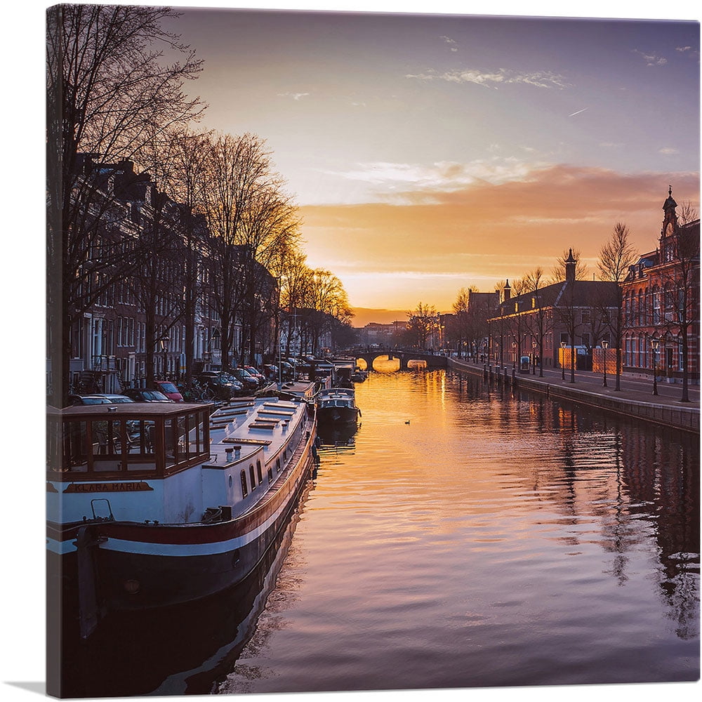 ARTCANVAS Canal in Amsterdam Netherlands Square Canvas Art Print - Size ...