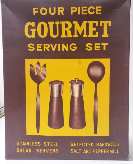 Vintage 1960s Gourmet Serving Set Hardwood Salt & Peppermill SS Salad ...