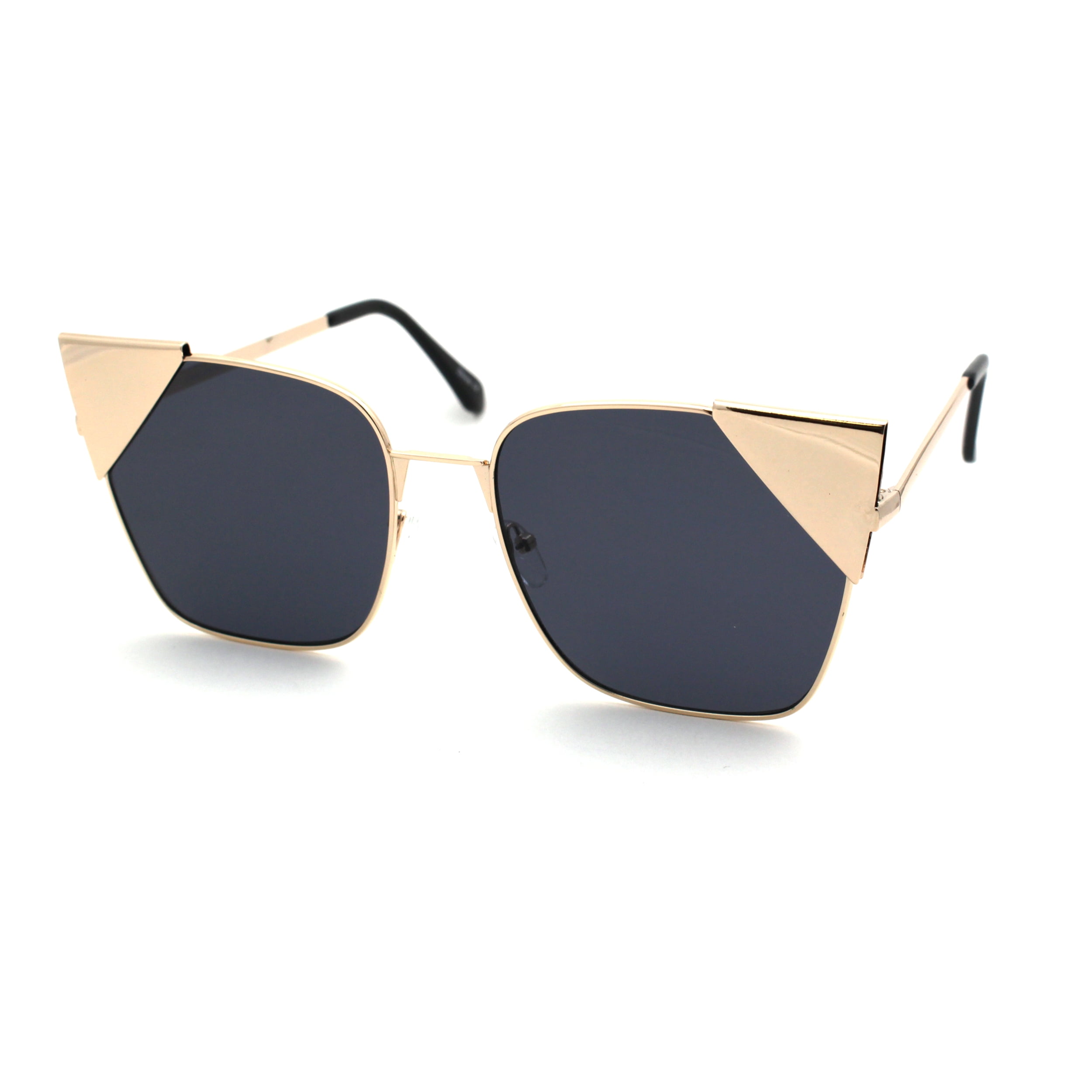 Womens Metal Rim Cat Eye Tip Rectangular Retro Sunglasses Gold Black