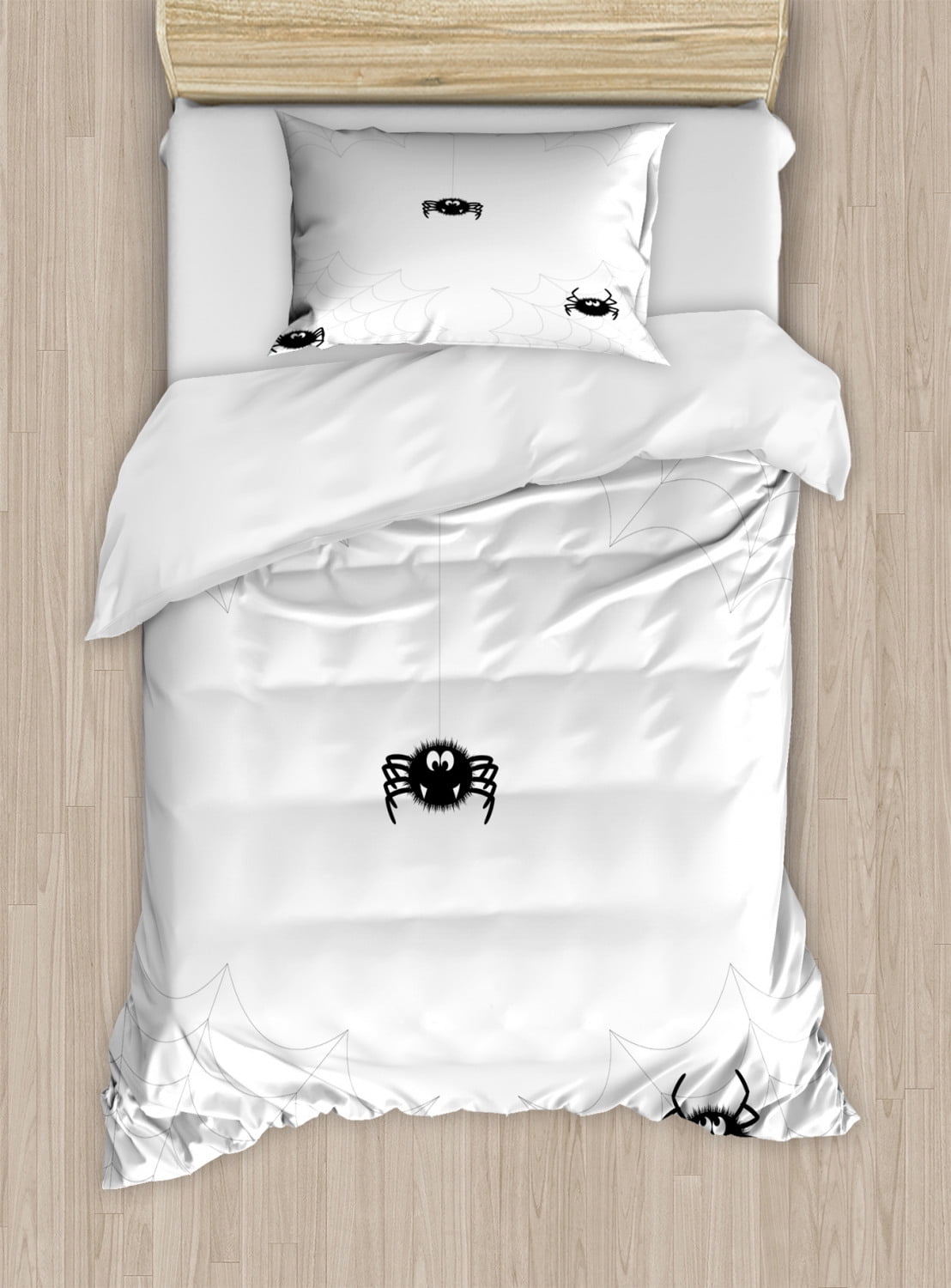 Spider Web Duvet Cover Set Twin Size, Cute Spider with Net in Different ...
