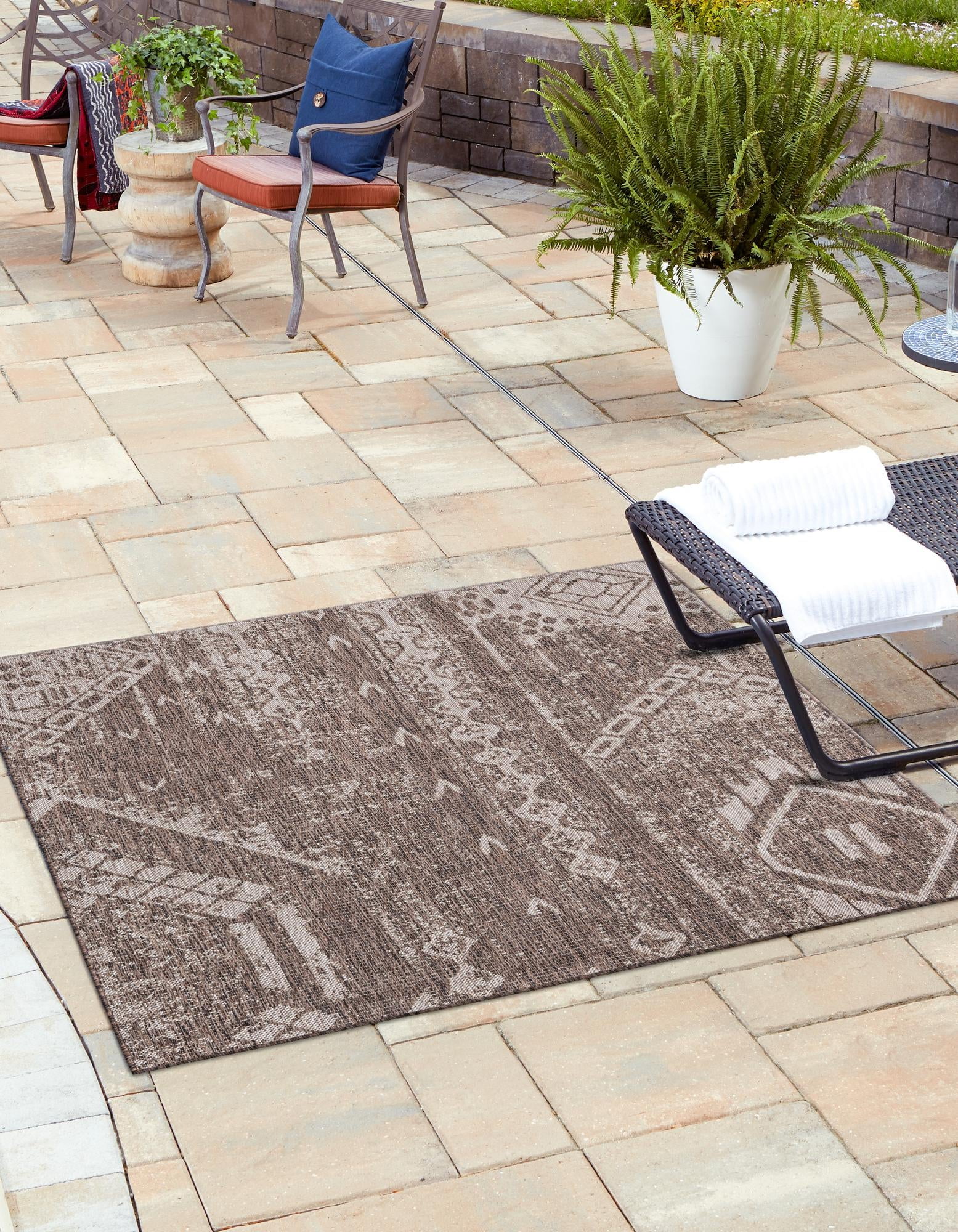 Rugs.com Outdoor Bohemian Collection Rug – 13 Ft Square Brown Flatweave ...