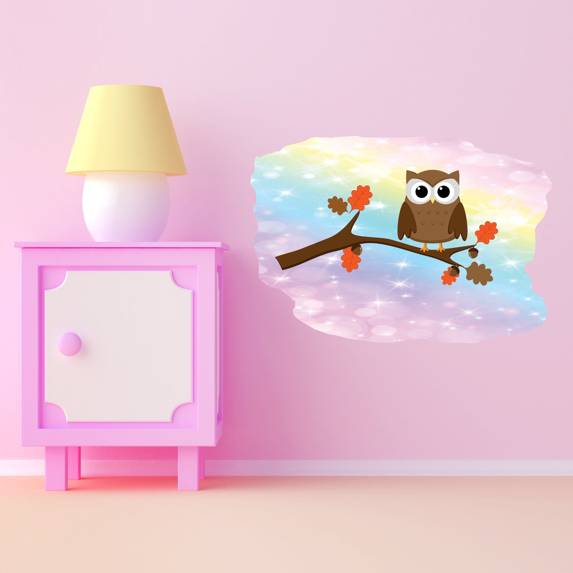 Animal Watercolor Wall Decals for Kids Room - Owl Bird Animal On A Tree ...