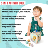 Leo & Friends Kid Problem Solving Toy Wooden Activity Cube for Toddlers ...