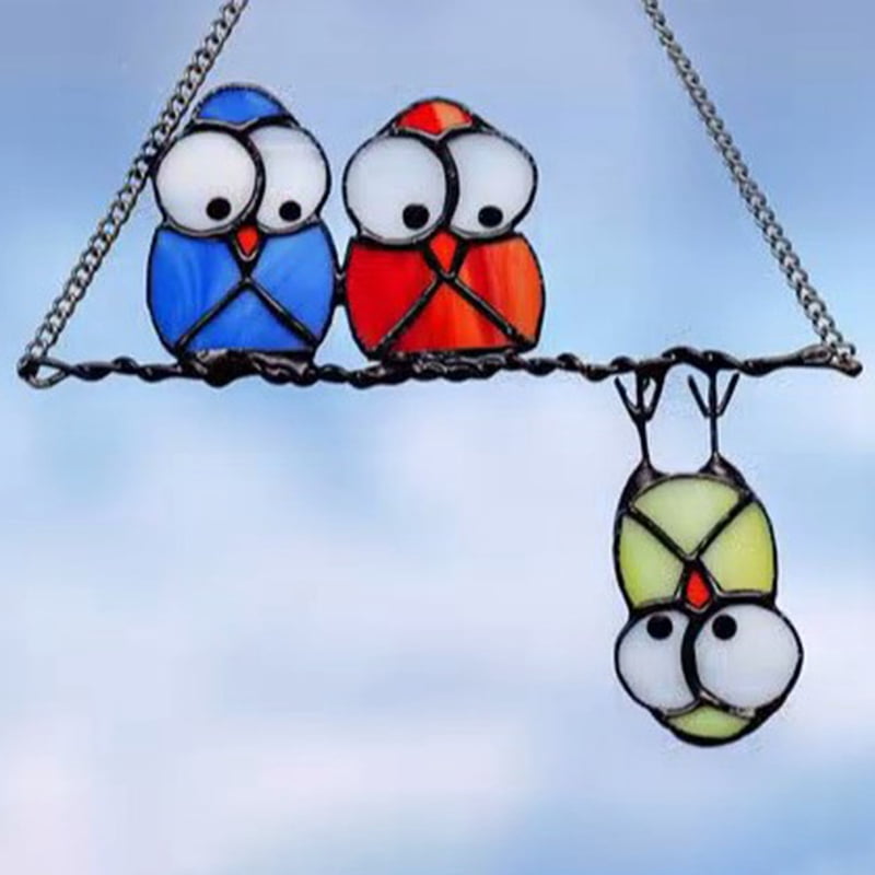 Stained Glass Owls Window Hangings, Suncatchers Owl Metal Board Gift ...