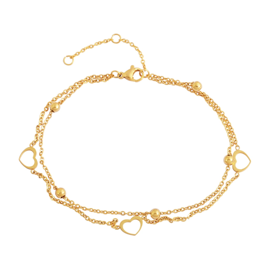 Edforce 18k Gold Plated 3 Hollow Heart Double Chain 5 Balls Pendant ...