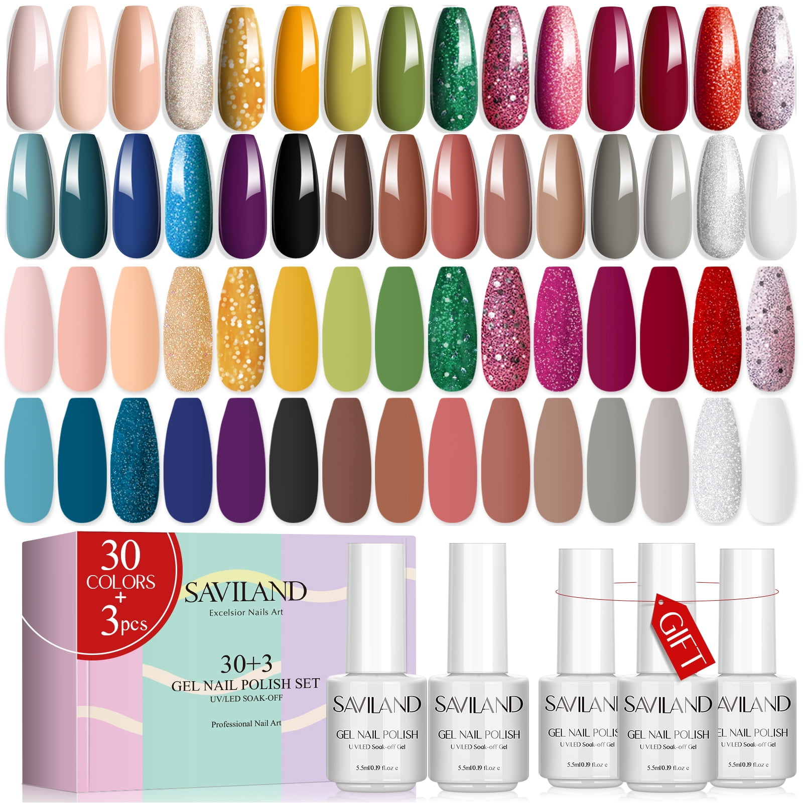 Saviland 33PCS Gel Nail Polish Kit - U V/LED Soak off Gel Nail Polish ...
