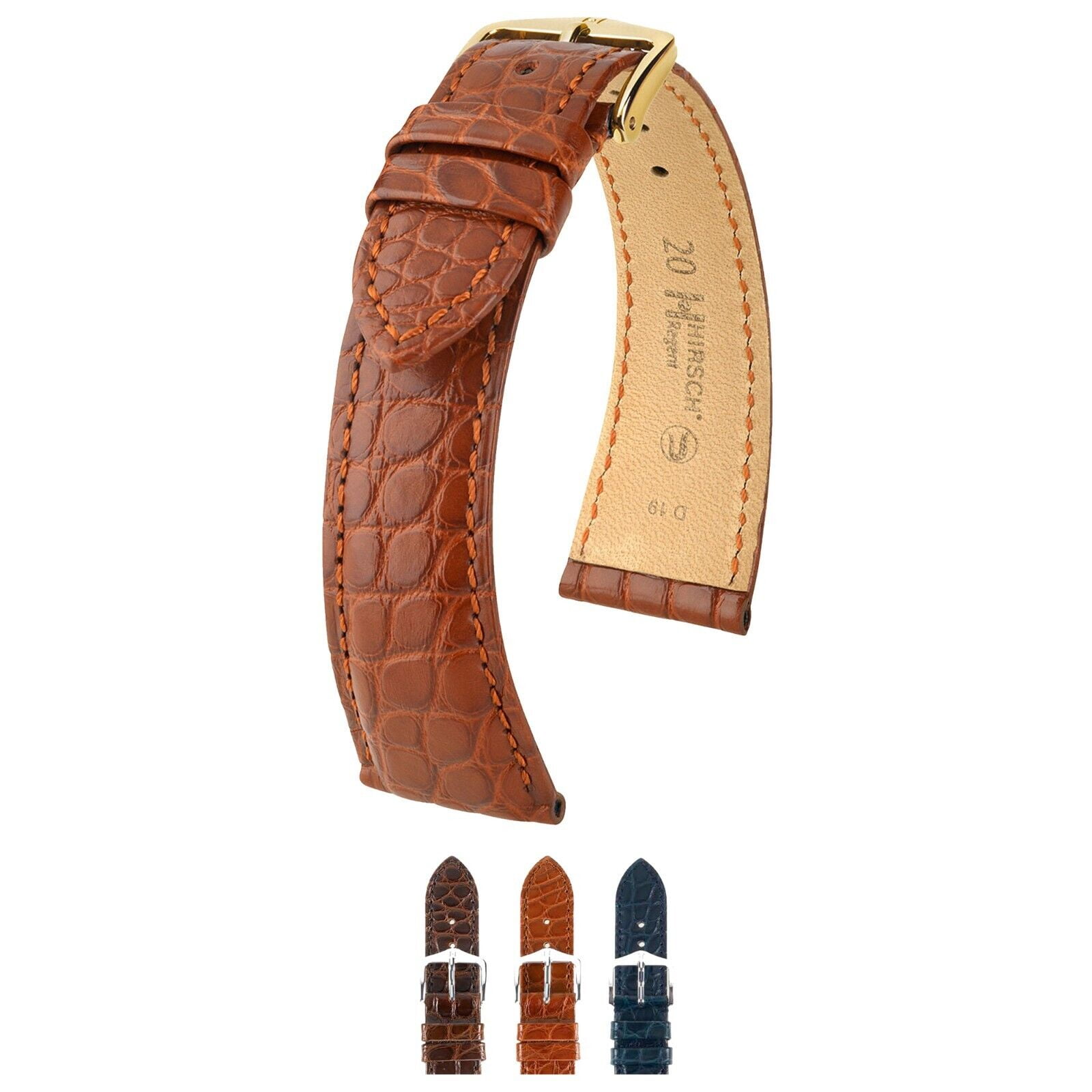 Hirsch Regent Alligator Leather Watch Strap - Golden Brown - M - 19mm ...