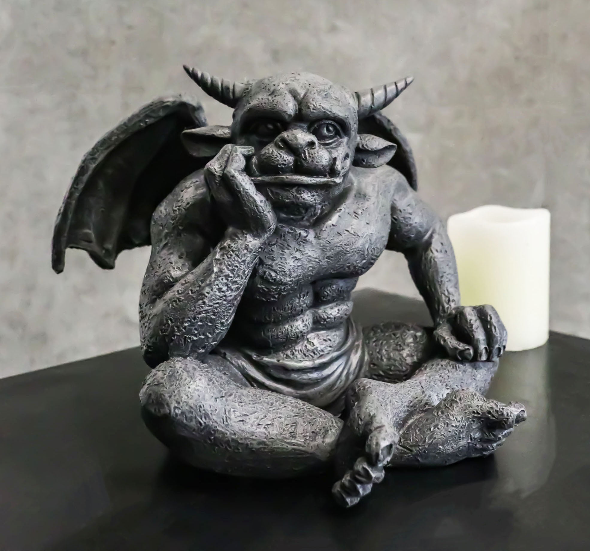 Ebros Horned Gargoyle The Dreamer Figurine Sitting Statue 6.5 Inch Long ...