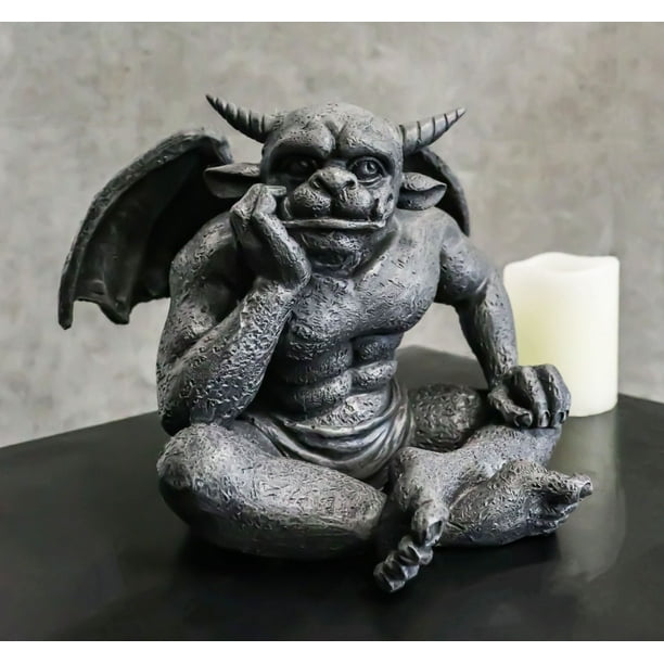 Ebros Horned Gargoyle The Dreamer Figurine Sitting Statue 6.5 Inch Long ...