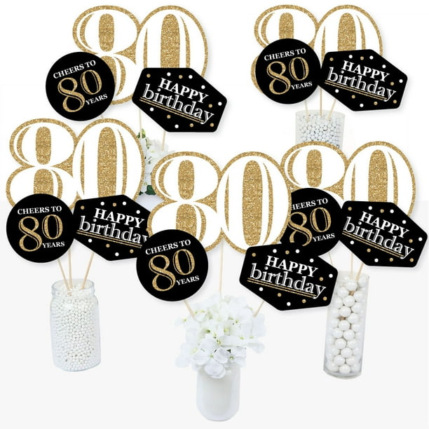 Adult 80th Birthday Gold Birthday Party Centerpiece Sticks Table