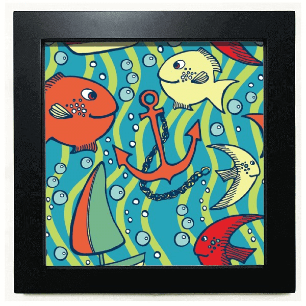 Navigation Fish Boat Colourful Ocean Black Square Frame Picture Wall ...