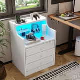 Modern USB Bedside Night Stand with Shelf Storage & 3 Drawers, LED ...