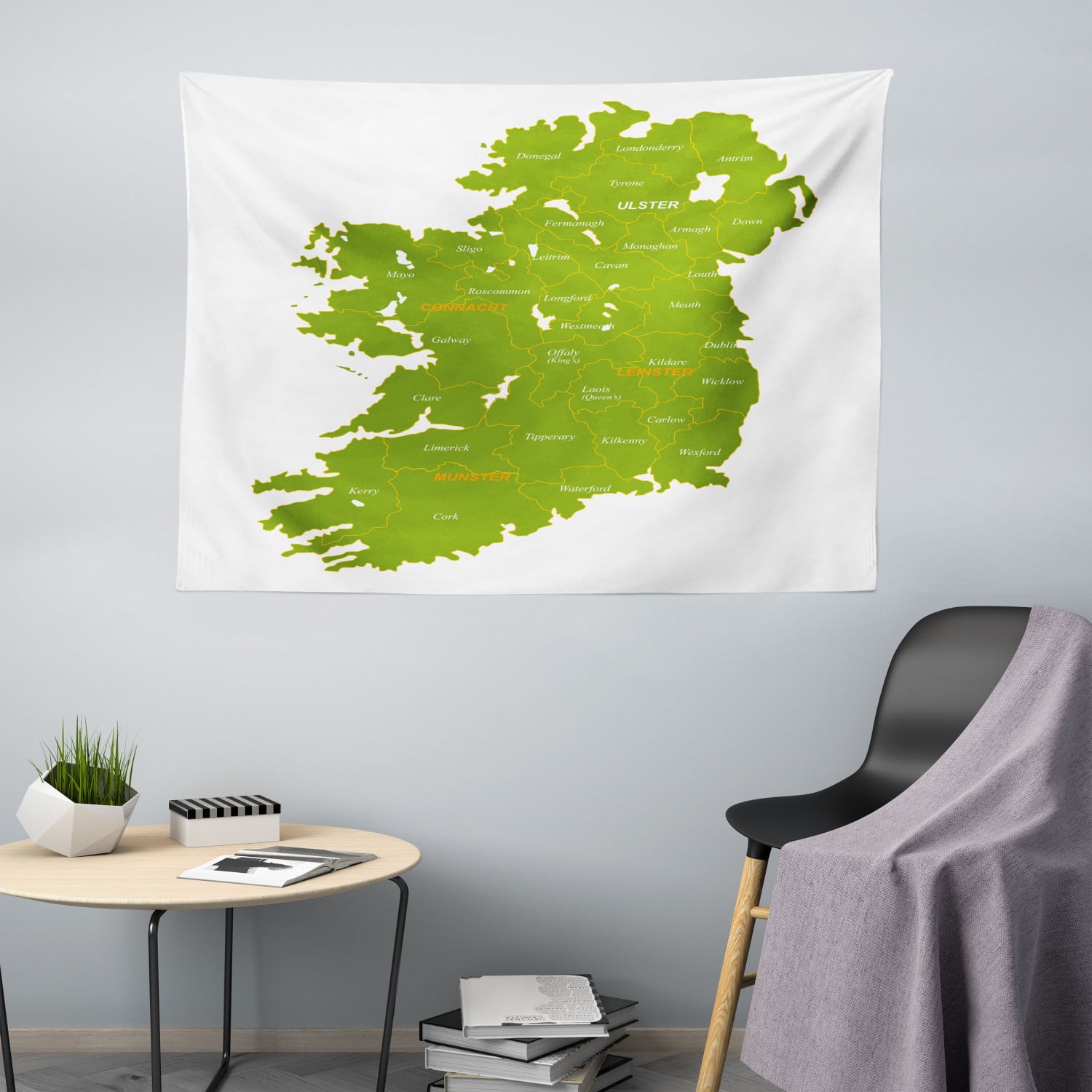 Ireland Map Tapestry, Informational Detailed Graphics Pattern Showing ...