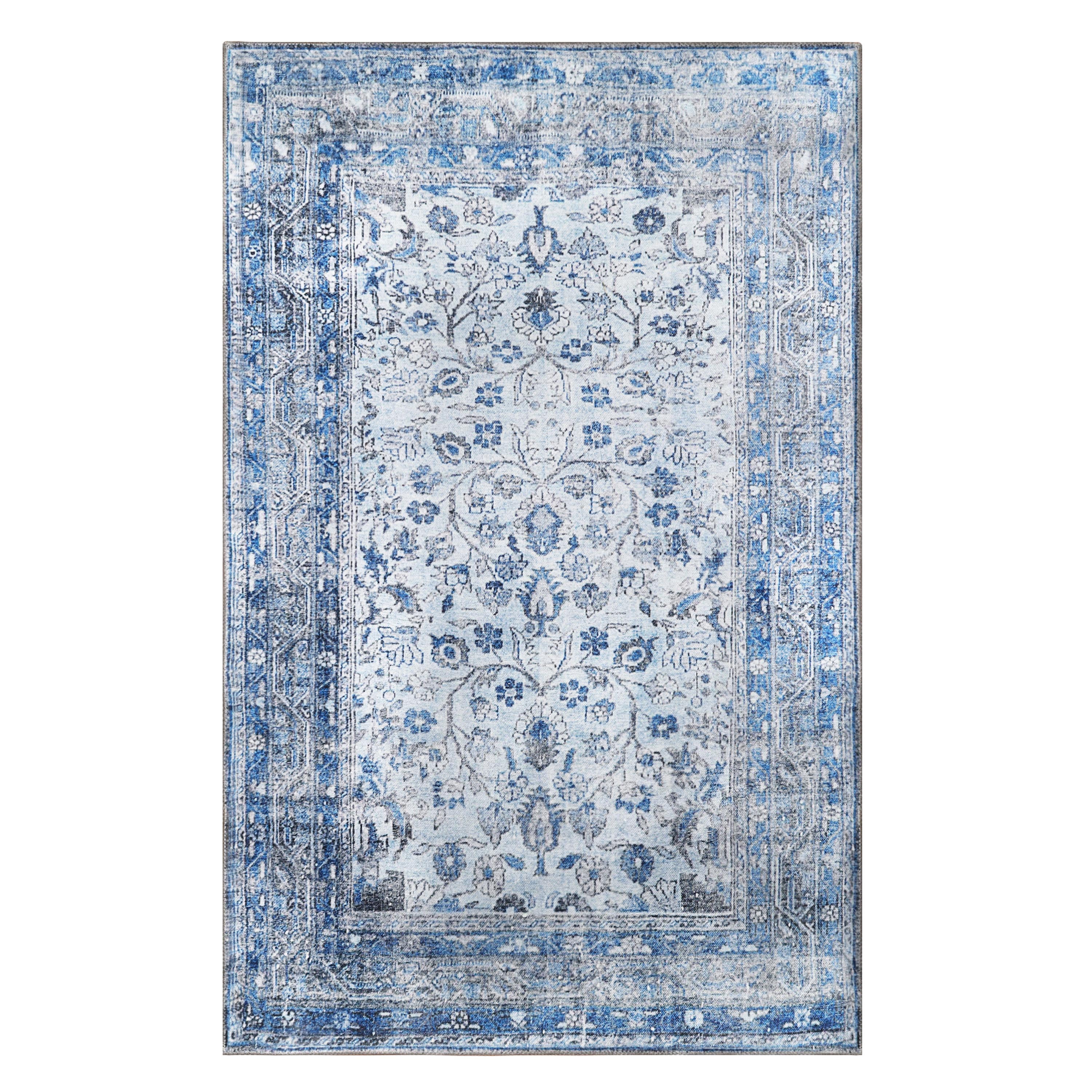 Distressed Floral Medallion Indoor Area Rug, French Blue, 3' 6" x 5' 6 ...