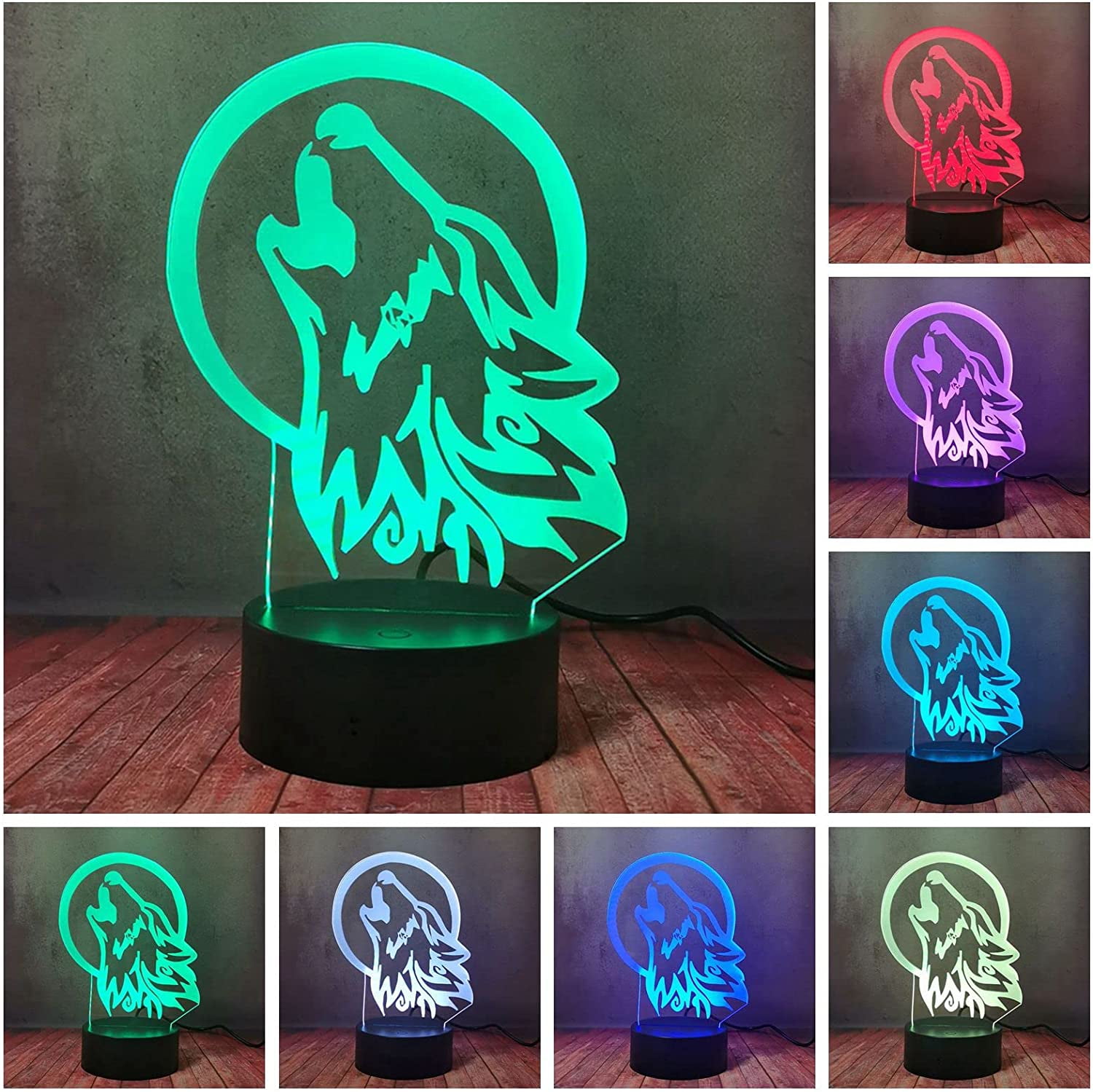 YSITIAN 3D Lamp LED Wolf Head Night Light, Portable Home Bedside Touch ...