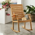 Logan Solid Teak Outdoor Rocking Chair with Bottle Holder, Natural Teak ...