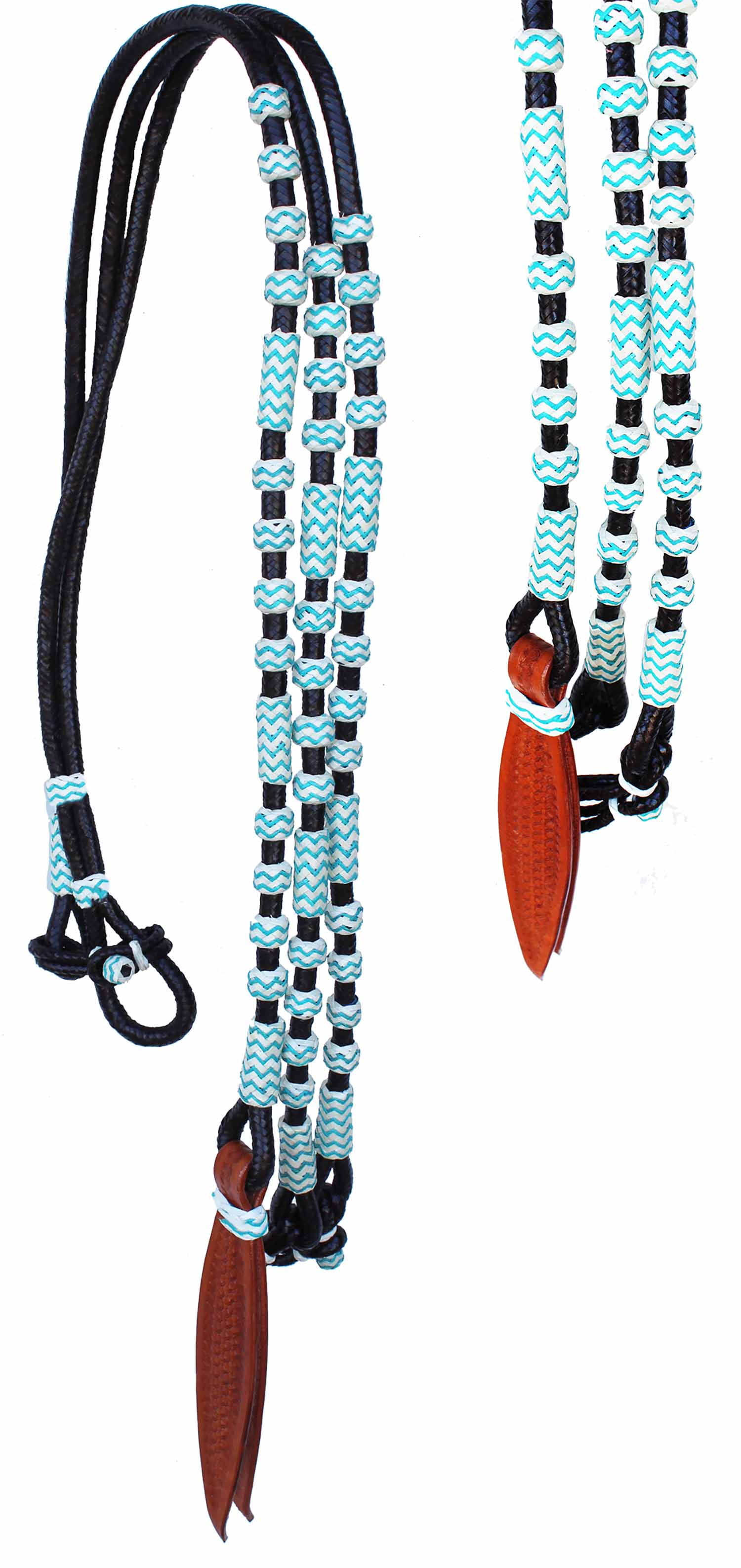Horse Western Braided Brown Leather Rawhide Romel Romal Reins Popper ...