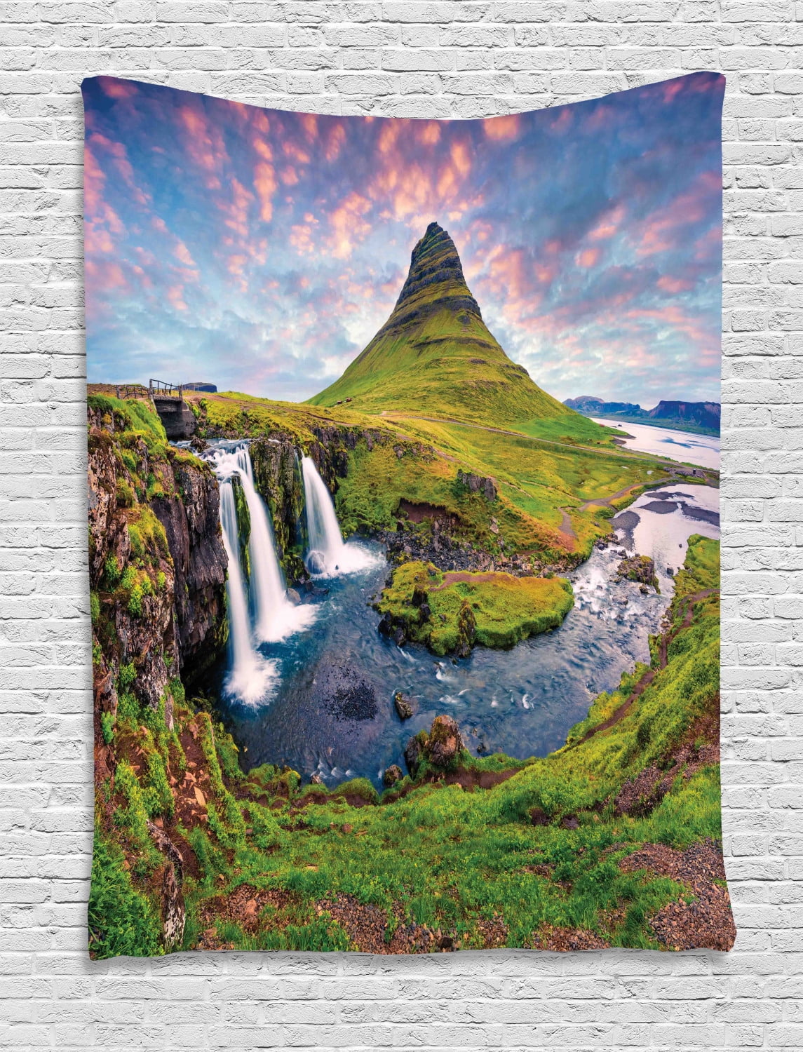 Iceland Tapestry, Sunset on Famous Kirkjufellsfoss Waterfall an Evening ...