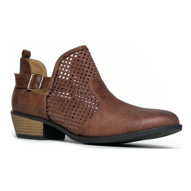 Cute Western Distressed Cowboy Perforated Laser Cut Out Bootie - Women ...