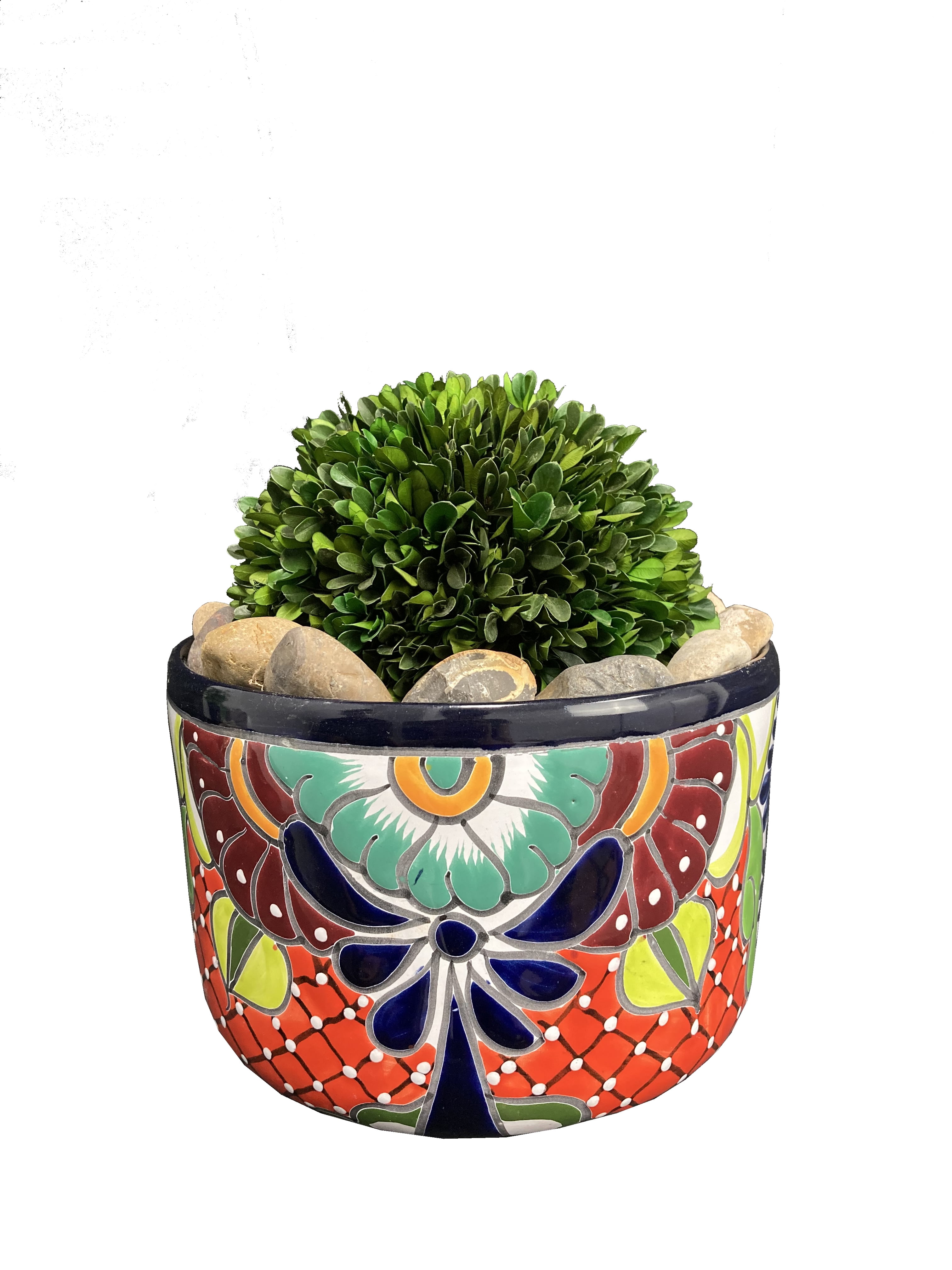 Blue Orange Pottery Talavera Low Cylinder, Flower Print - Walmart.com