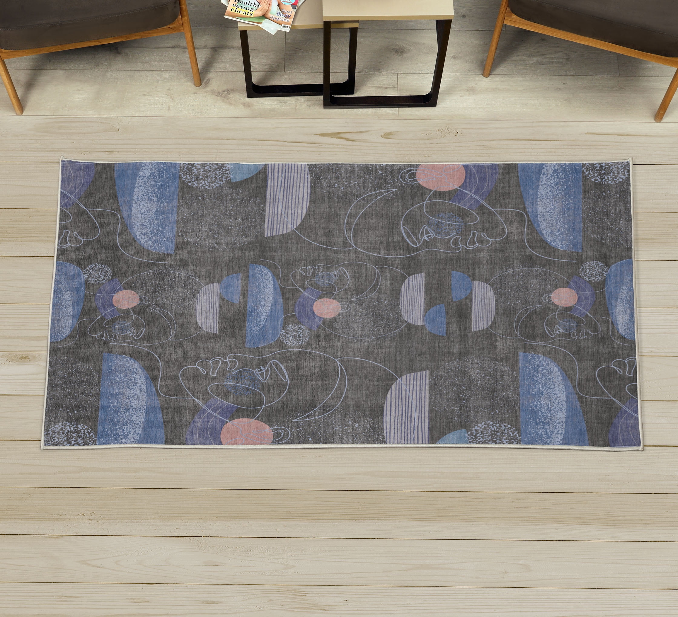 Contemporary Decorative Rug, Modern Style Abstract Minimal Line Art ...
