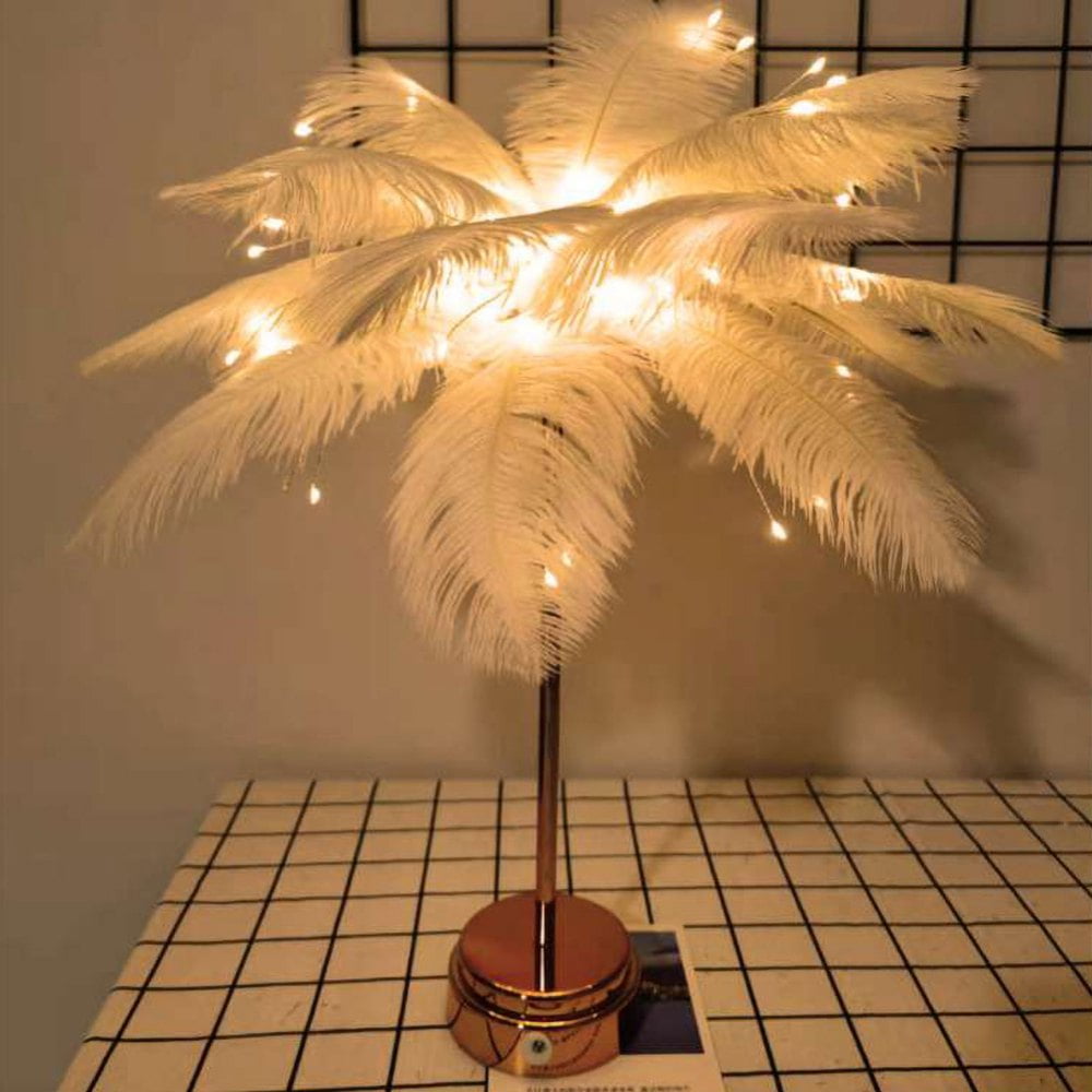 Soft Feather Table Lamp Elegant Fairy Light for Girls Room Night Lamp ...
