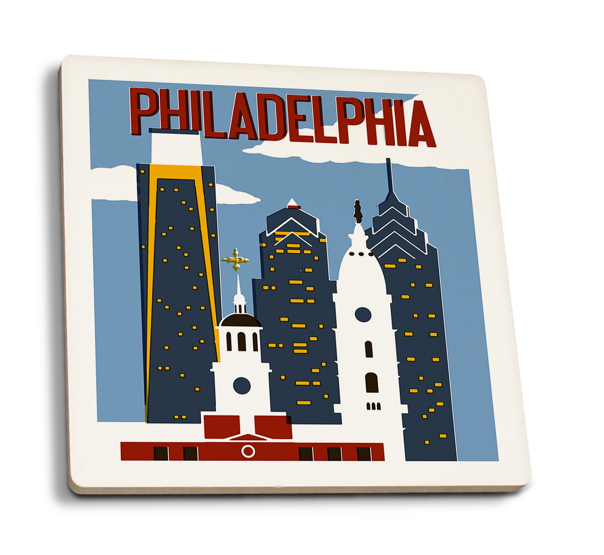 Philadelphia, Pennsylvania, Woodblock (Absorbent Ceramic Coasters Set ...