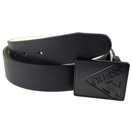 Guess Men's Reversible Plaque Buckle Belt, Black/White, Medium ...