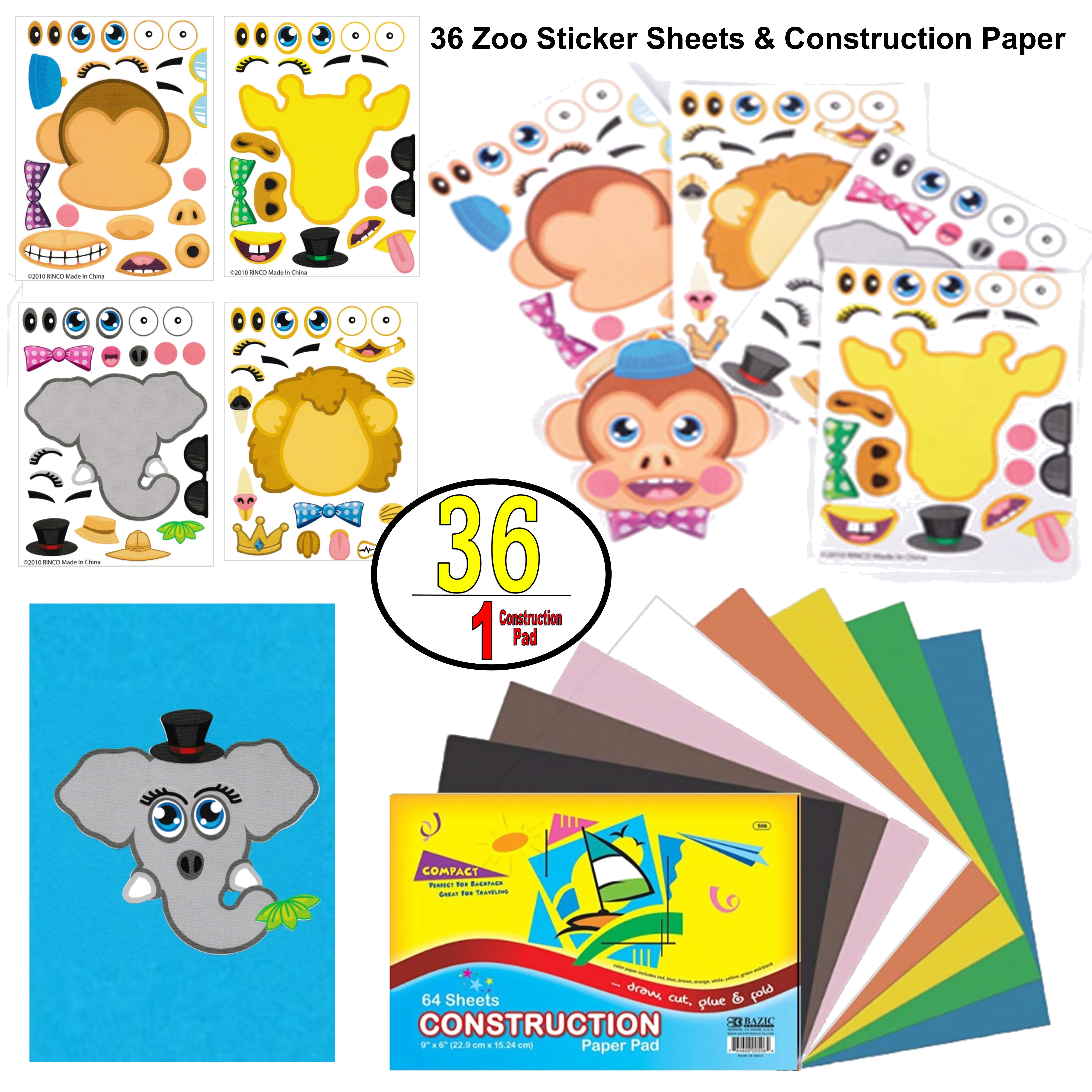 36 Zoo Make A Sticker Scene Sheets with 6x9" Background Construction ...