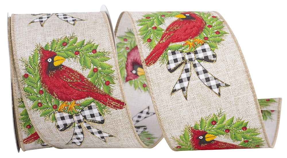 JAM Paper Christmas Cardinal Ribbon, Natural & Multicolor, 2.5in x 10yd ...