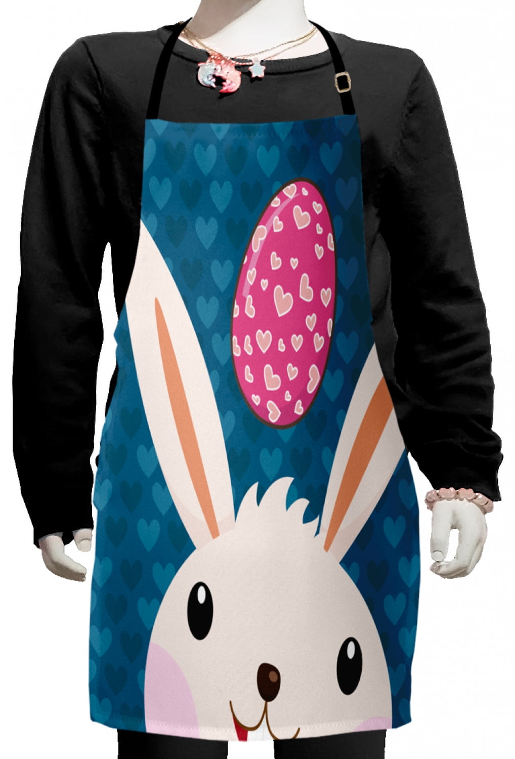 Bunny Kids Apron, Eastern Rabbit with a Love Themed Egg on Repetitive ...
