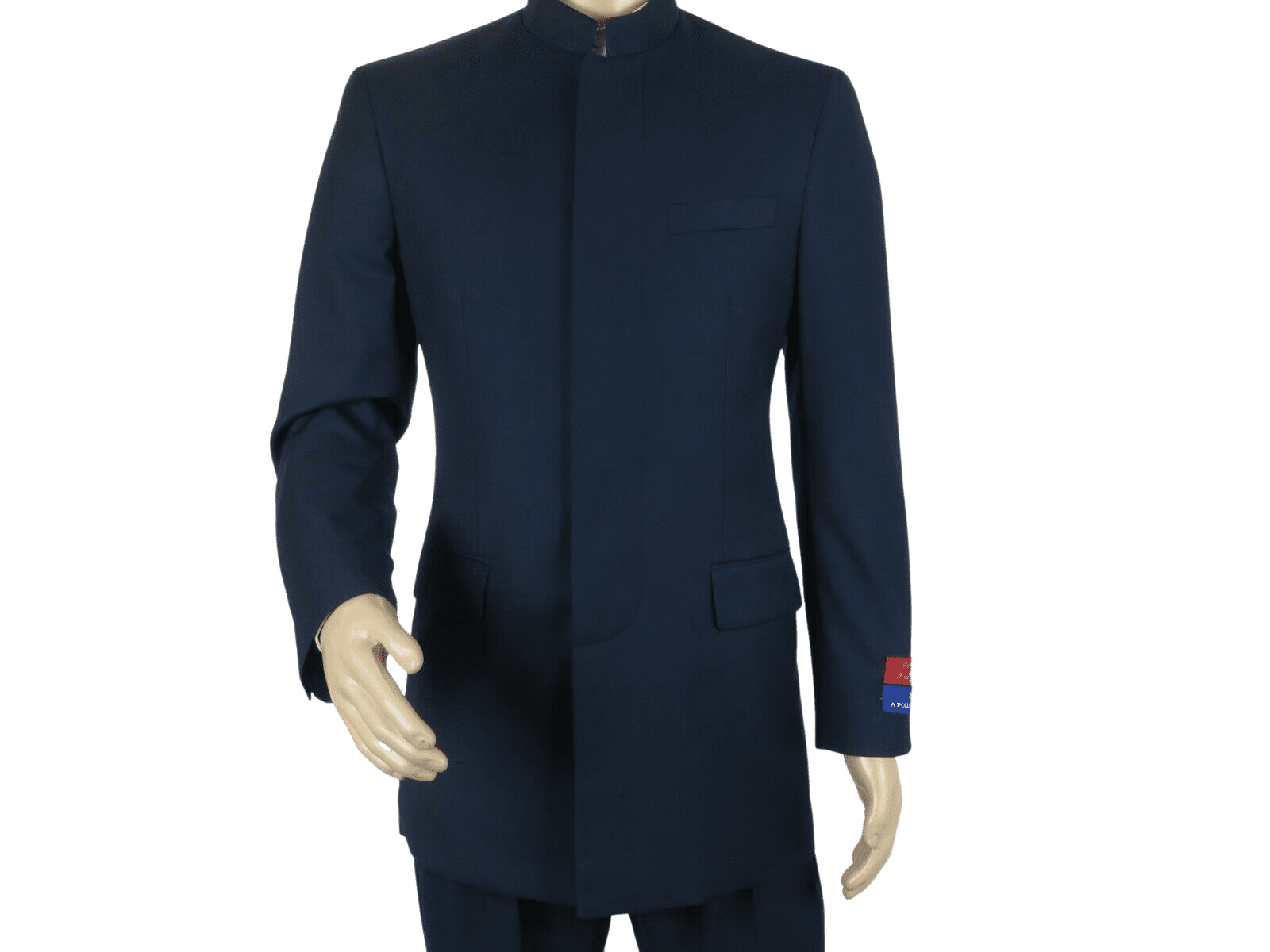 Men Apollo King Banded Collarless suit Mandarin 5 Hidden Button Panel ...