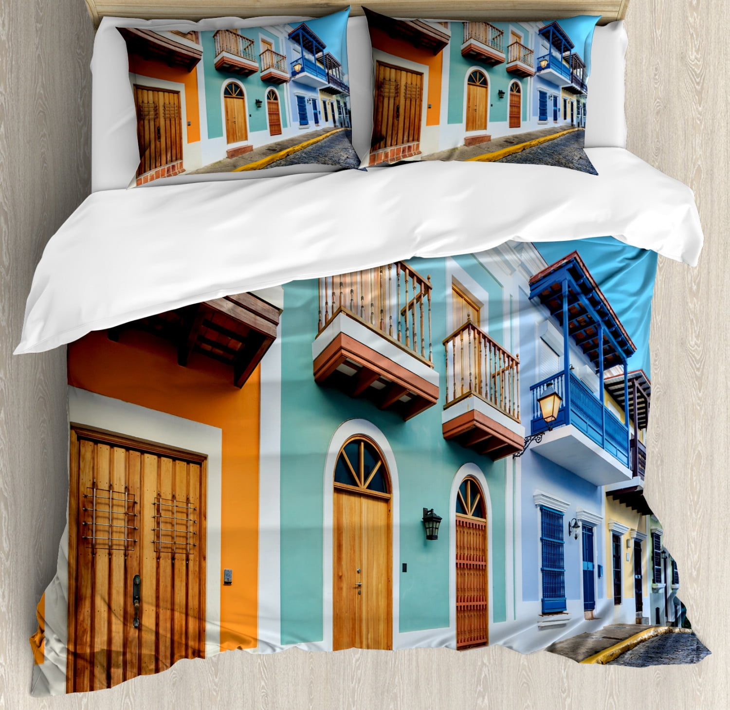 Puerto Rico Duvet Cover Set Queen Size, Street in Old San Juan with ...
