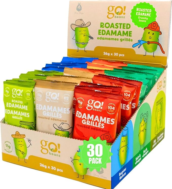 Jimmy Sevigny GoBeanz Crunchy Edamame, Variety Pack, 30 Bags x 26 gr ...