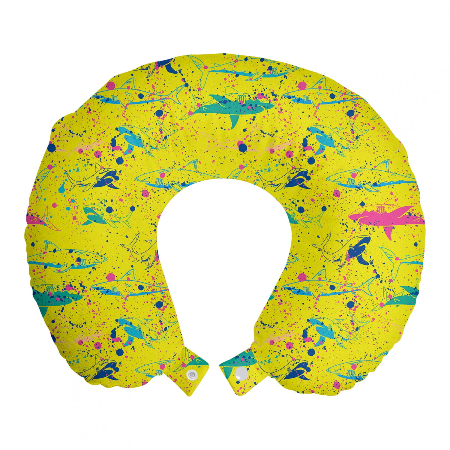 Colorful Travel Pillow Neck Rest, Grunge Underwater Theme Sharks ...