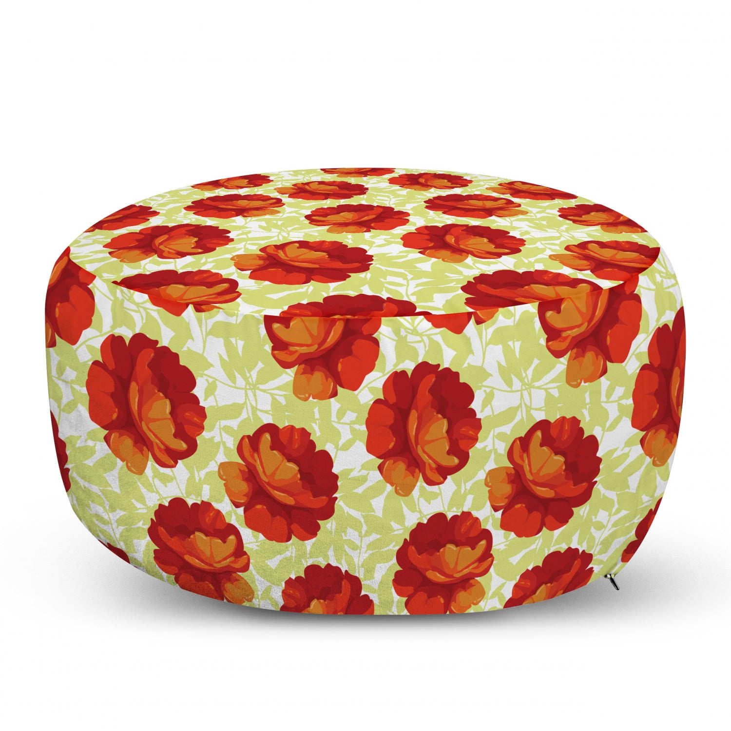 Floral Pouf Cover with Zipper, Warm Colored Spring Flower Blossoming ...