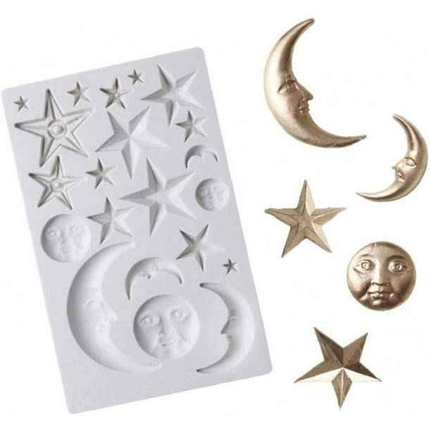 Sun Moon Stars Silicone Mold - 3D Sun Face Crescent Moon Cake Fondant ...