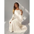 Beige Womens Off-Shoulder Flare Sleeve Ruffle Peplum Waist Maxi Dress ...