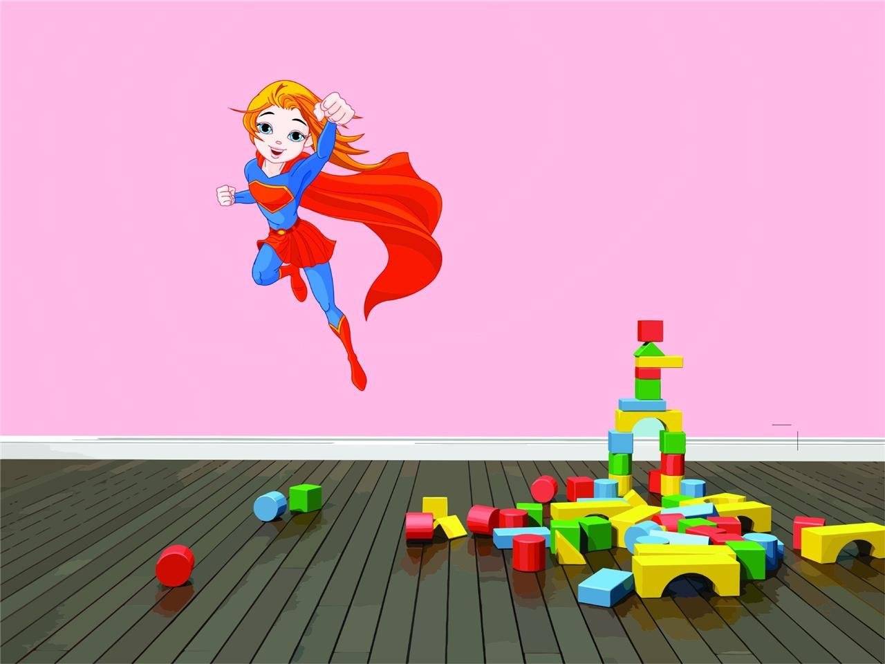 Extra Large Cartoon Superwomen 30"X30" - Girl Super Hero Flying Up And ...