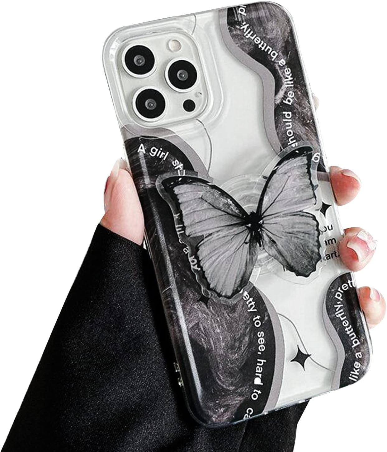 Butterfly Phone Case Compatible with iPhone 12, Korea Cute 3D Black ...