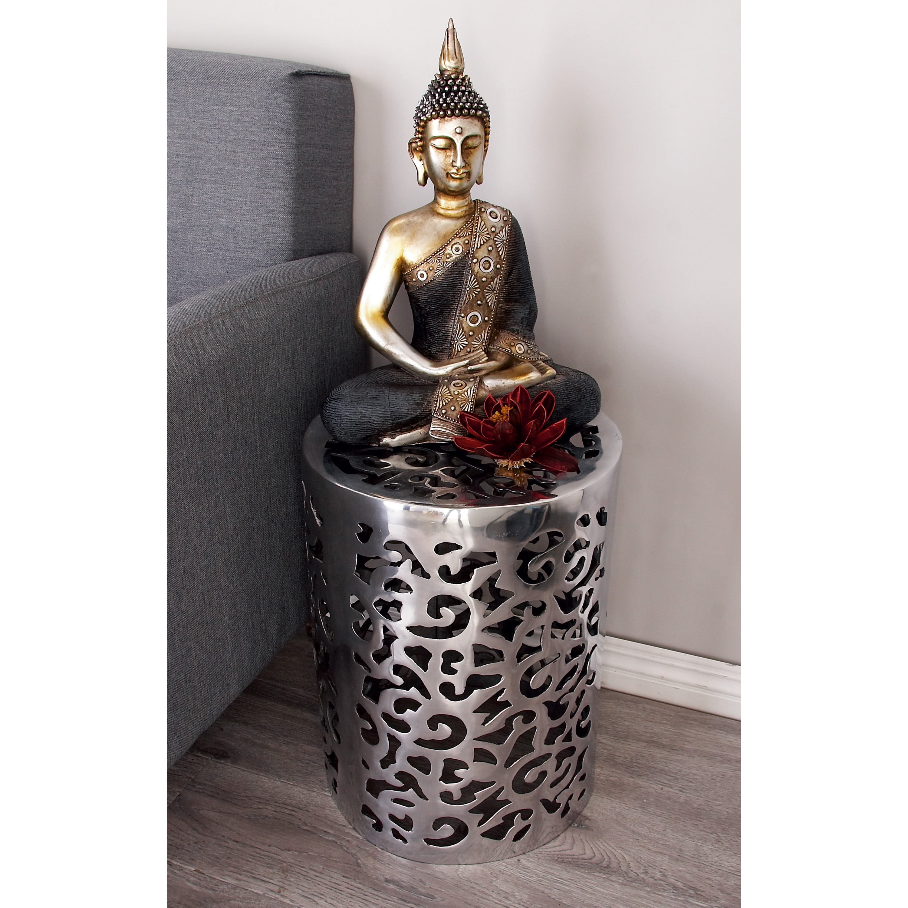 DecMode 13" x 18" Silver Aluminum Scroll Accent Table, 1-Piece ...