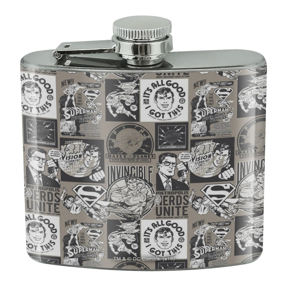 Superman Grey Pattern Stainless Steel 5oz Hip Drink Kidney Flask ...
