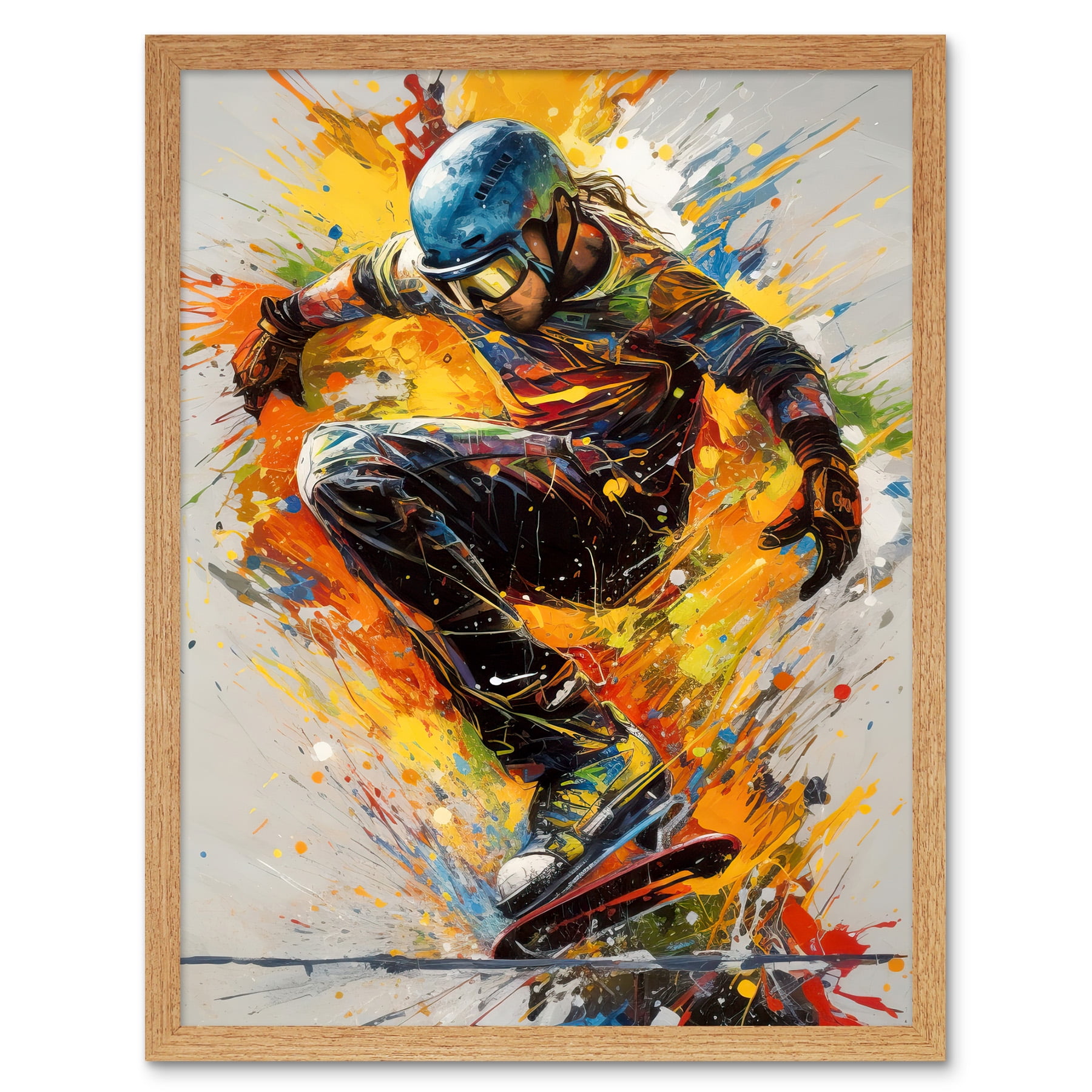 Snowboarder Vibrant Splat Art Action Shot Portrait Art Print Framed ...