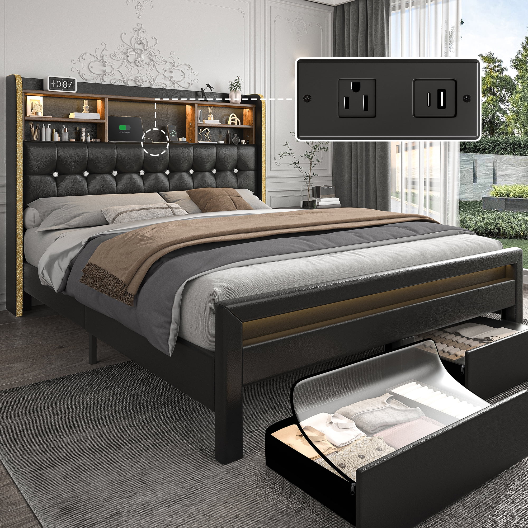 Click here for Sibeds Bed Frame With Bookcase Storage Headboard A... prices