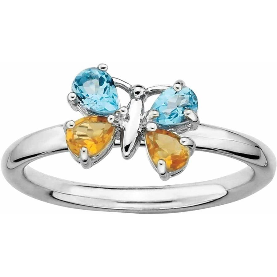 Sterling Silver Blue Topaz & Citrine Butterfly Ring - Walmart.com