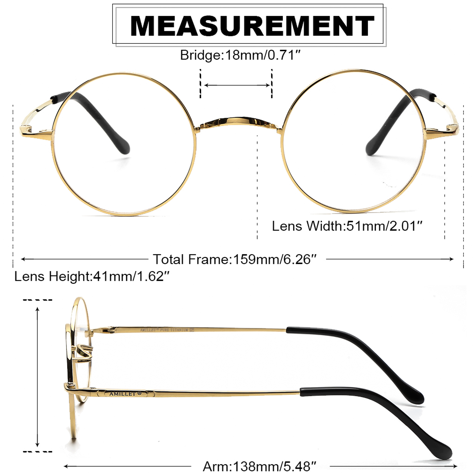 Buy AMILLET Small Round Glasses for Men/Women,Titanium Round Non ...