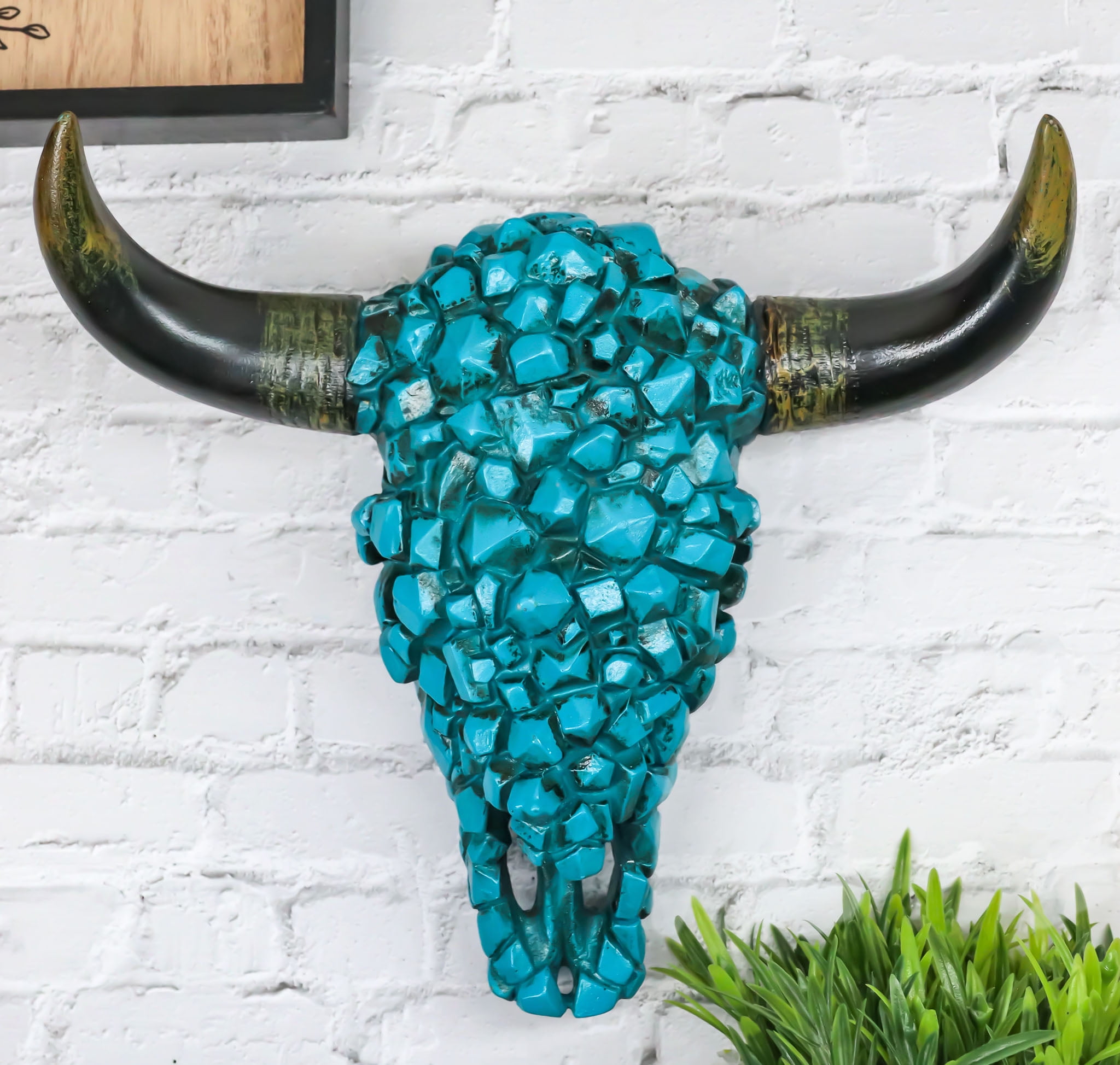 Southwest Steer Bison Bull Cow Skull With Mosaic Turquoise Rocks Wall ...