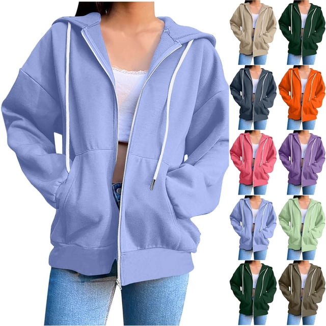 Meichang Women's Zip Up Hoodies Casual Drawstring Long Sleeve Oversized ...